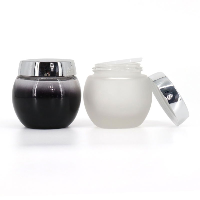 Black Luxury Round Glass Cosmetic Cream Jar with Gold Silver Lid