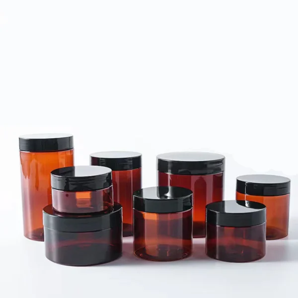 Amber Empty Cosmetic Containers 250ml Plastic Jars with Lids
