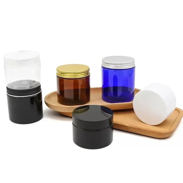 Amber Empty Cosmetic Containers 250ml Plastic Jars with Lids