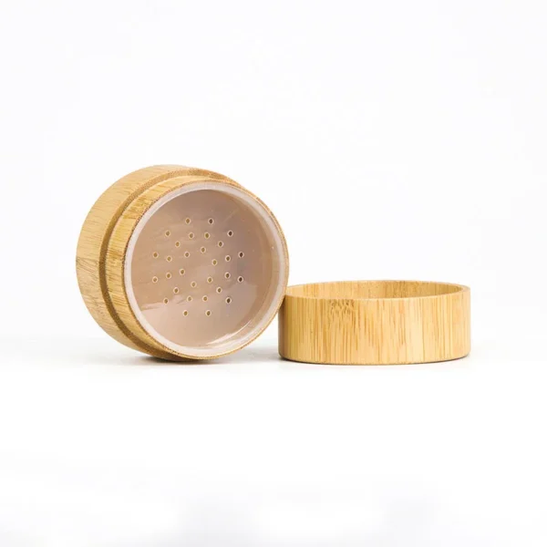 Bamboo Loose Powder Container Makeup Powder Jar with Puff