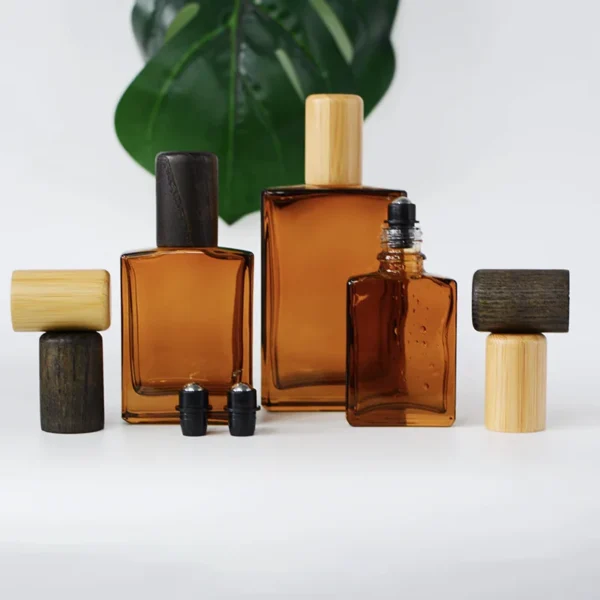 Glass Square Perfume Roller Bottle Mem's Cologne Amber Bottle